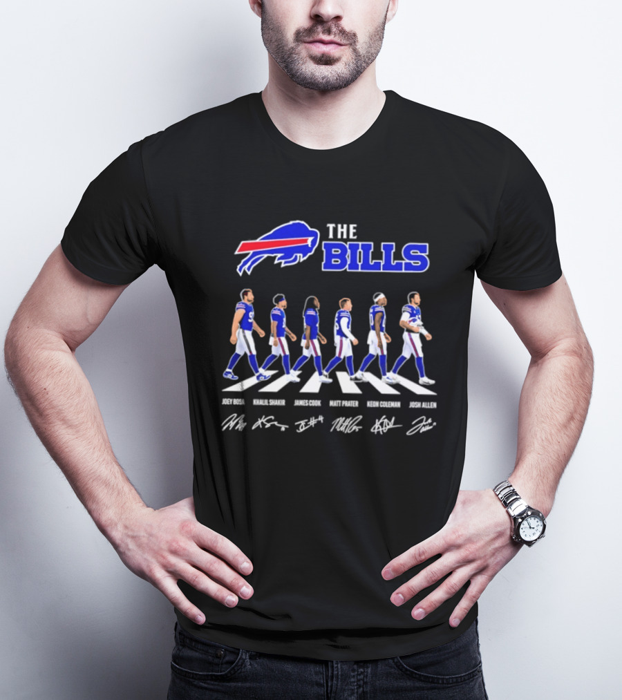 The Bills Josh Allen Joey Bosa Khalil Shakir James Cook Keon Coleman Matt Prater Abbey Road NFL Signatures T-Shirt