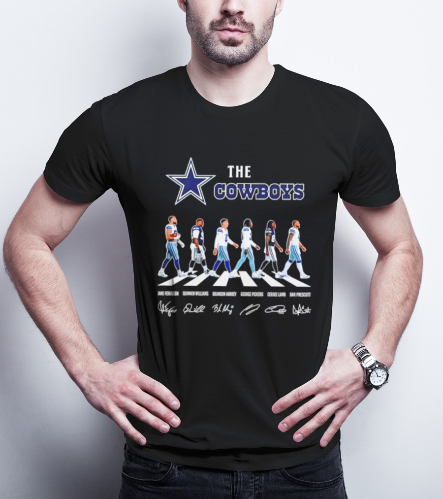 The Cowboys Jake Ferguson Brandon Aubrey Abbey Road Signatures Dak Prescott CeeDee Lamb Quinnen Williams George Pickens T-Shirt