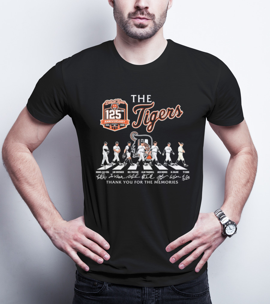 The Detroit Tigers 125th Anniversary Cabrera Whitaker Freehan Trammell Morris Kaline Cobb Thank You For The Memories T-Shirt