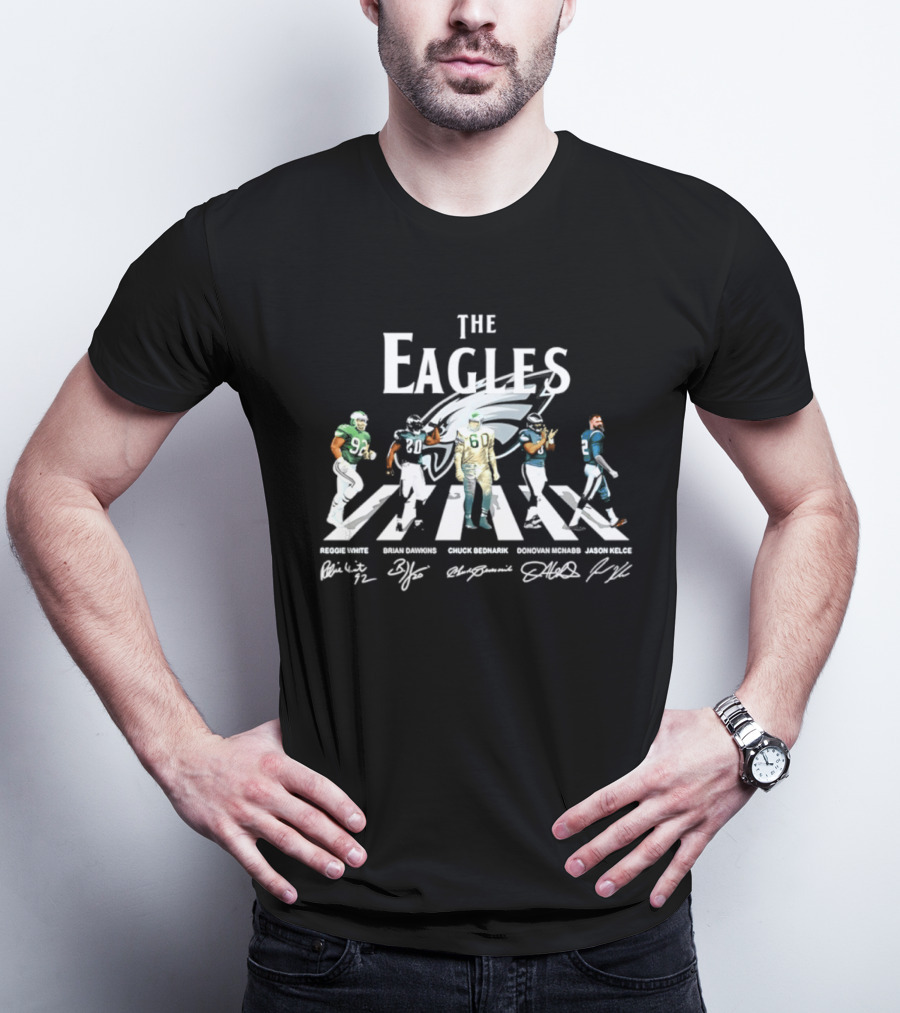 The Eagles Reggie White Brian Dawkins Chuck Bednarik Donovan McNabb Jason Kelce Philadelphia Eagles Signatures Abbey Road Crosswalk T-Shirt