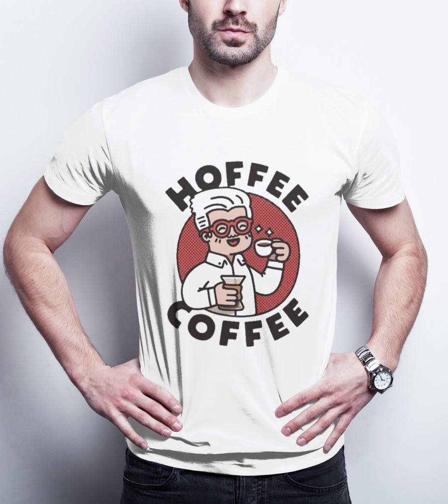 Hoffee Coffee Red Glasses Character Holding Espresso And Drink T-Shirt