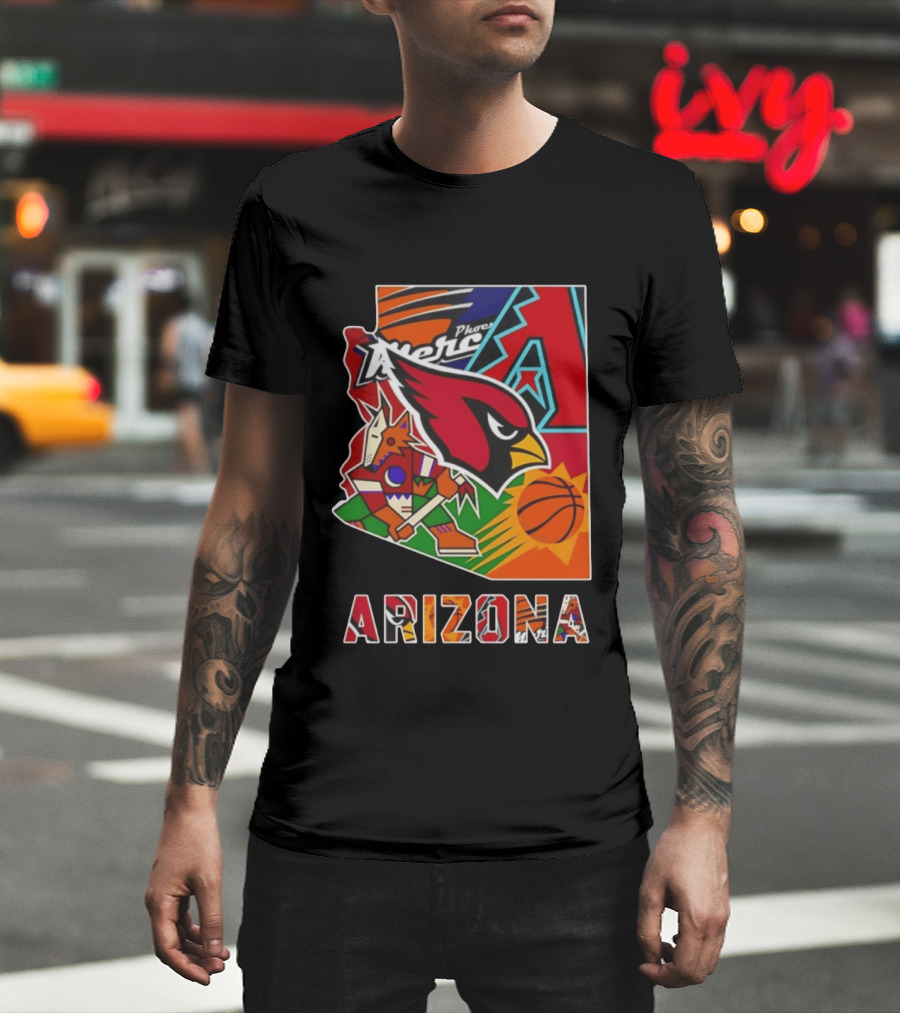 Arizona Cardinals Diamondbacks Suns Mercury Coyotes Sports Teams Map 2026 T-Shirt
