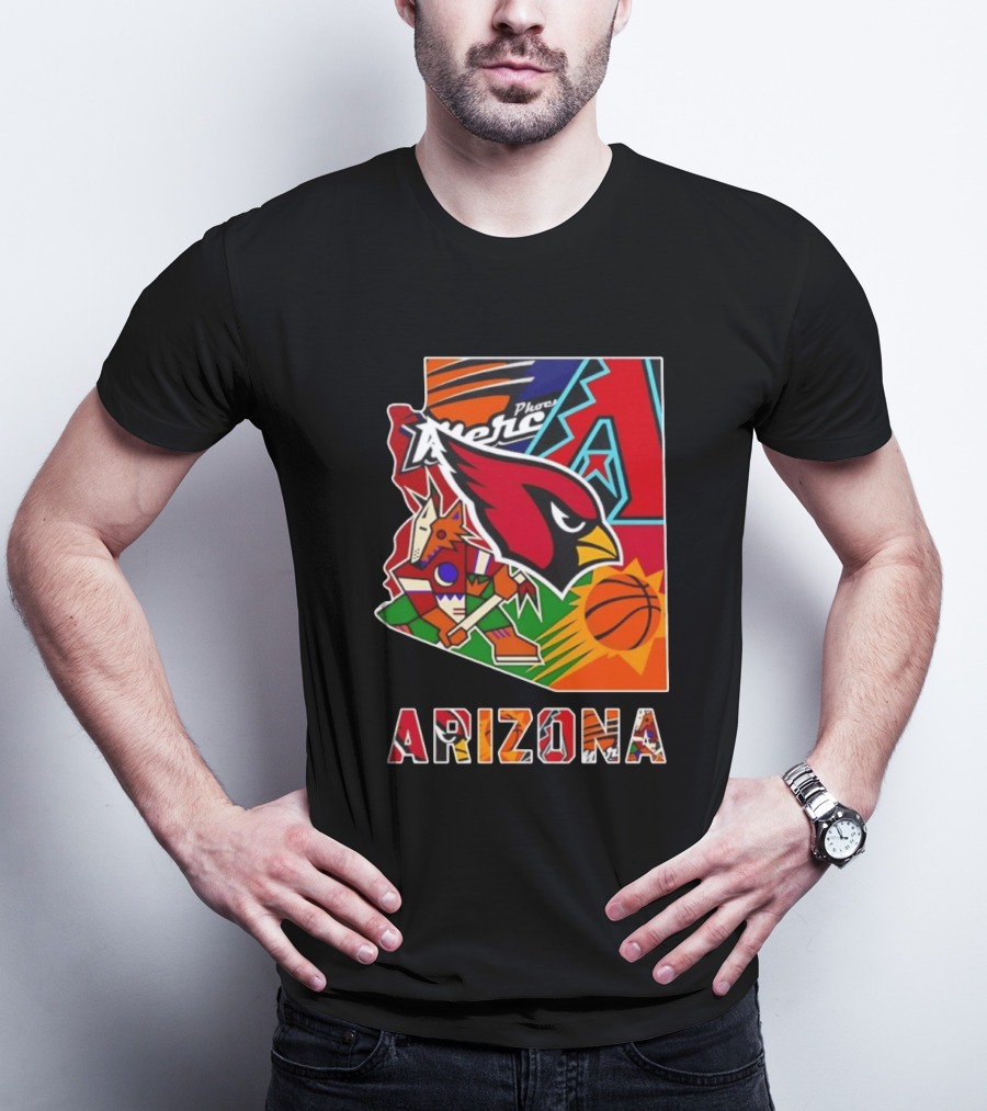 Arizona Cardinals Diamondbacks Suns Mercury Coyotes Sports Teams Map 2026 T-Shirt
