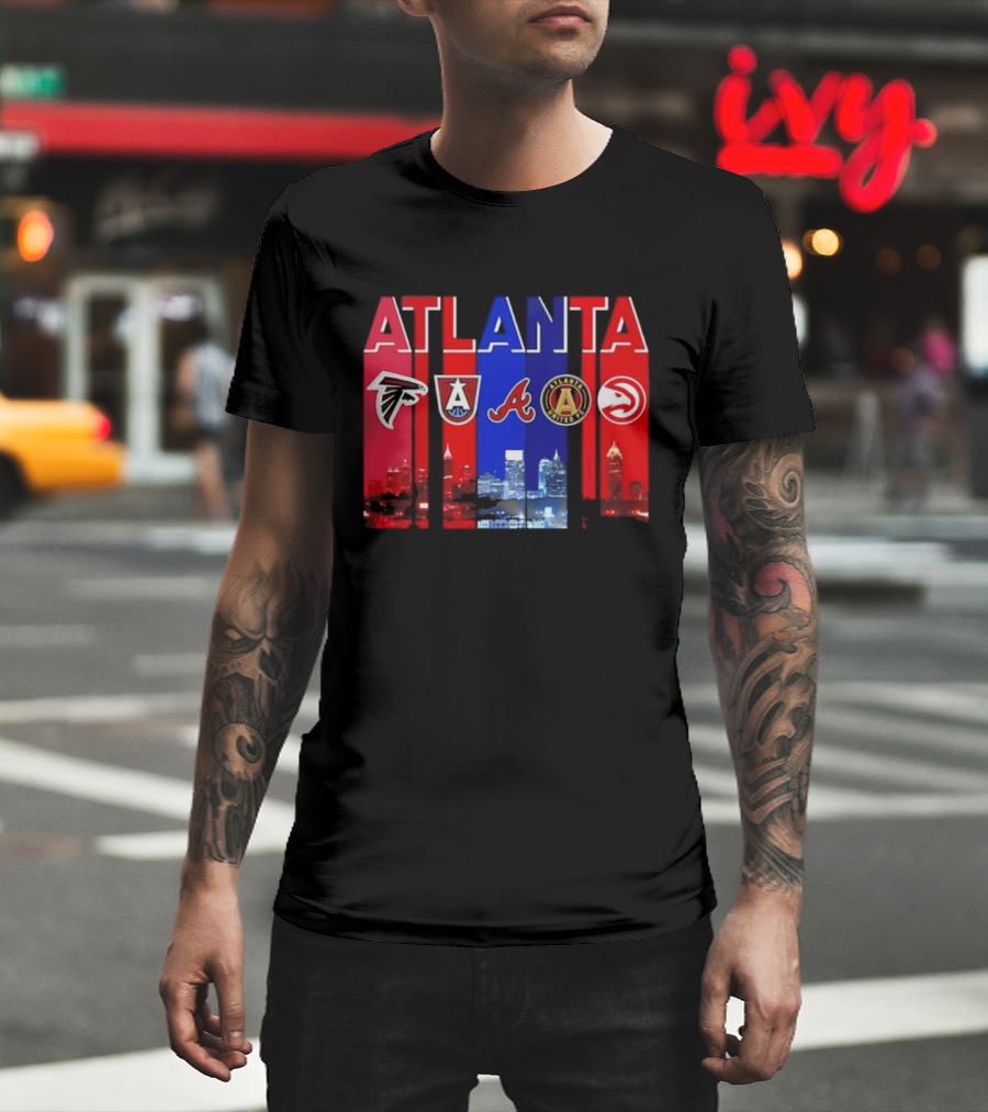 Atlanta Falcons Hawks Braves United FC Skyline City Sports Logos T-Shirt