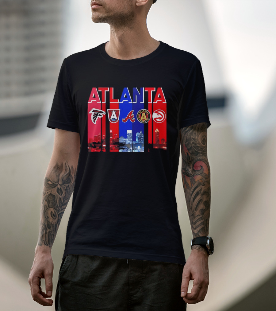 Atlanta Falcons Hawks Braves United FC Skyline City Sports Logos T-Shirt