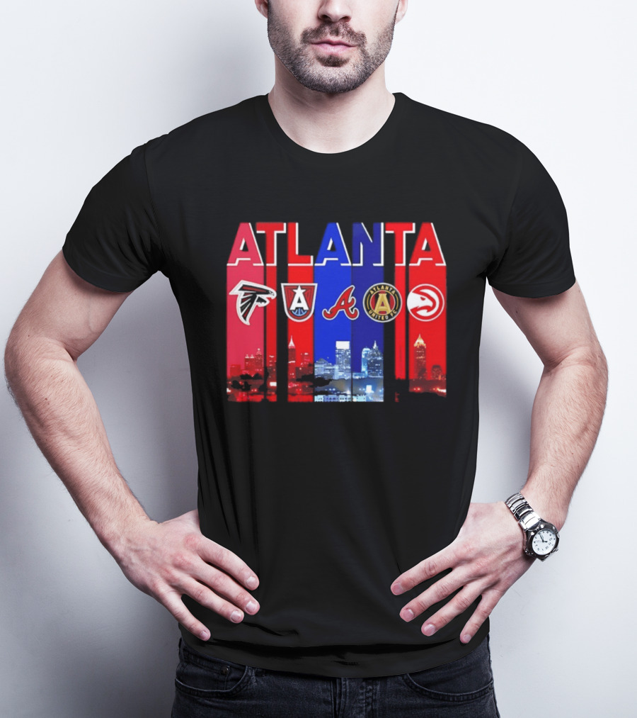 Atlanta Falcons Hawks Braves United FC Skyline City Sports Logos T-Shirt
