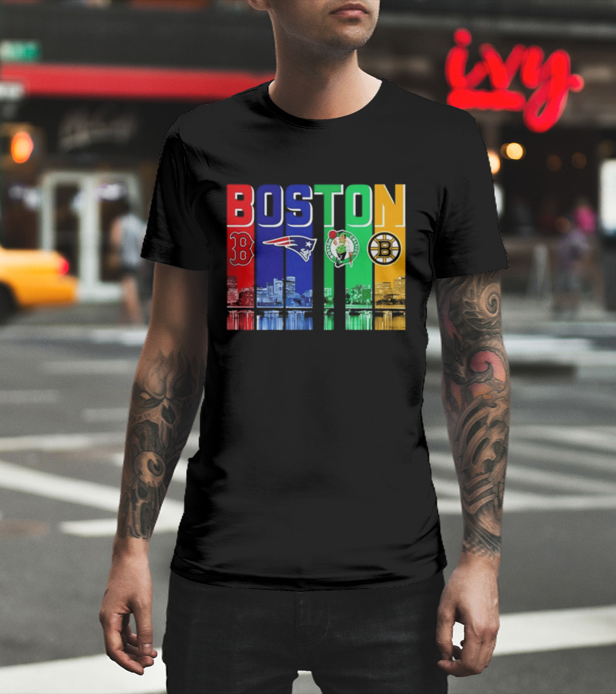 Boston Red Sox Patriots Celtics Bruins Skyline T-Shirt