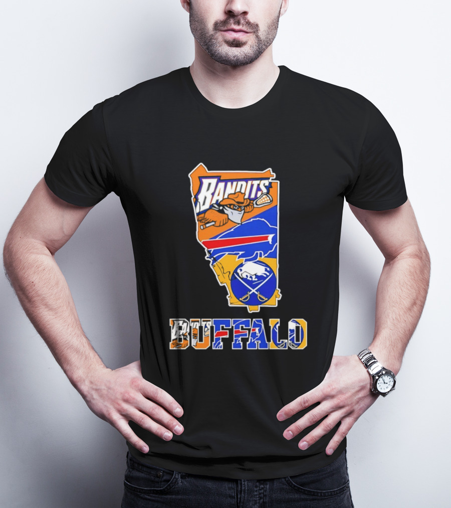 Buffalo Bandits Bills Sabres New York Sports Team Map Collage T-Shirt