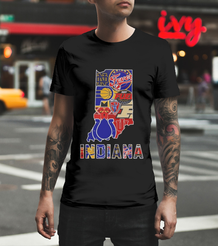Indiana Basketball Colts Notre Dame Fever Indy Fuel Map Collage 2026 T-Shirt