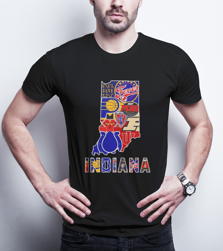 Indiana Basketball Colts Notre Dame Fever Indy Fuel Map Collage 2026 T-Shirt