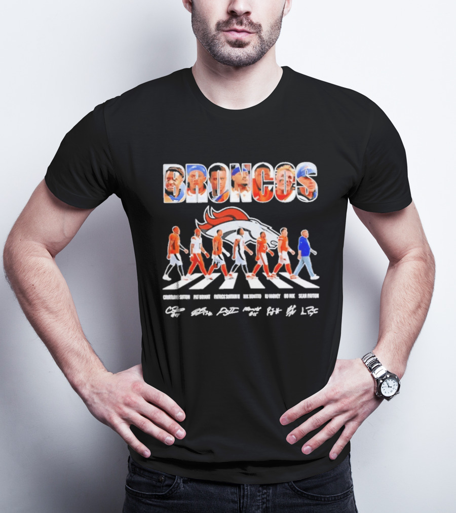 Denver Broncos Abbey Road Sutton Bryant Surtain II Bonitto Harvey Nix Payton Signatures NFL Team T-Shirt