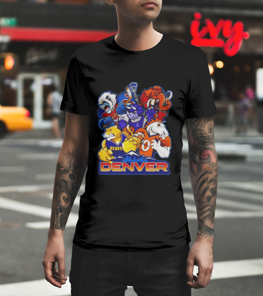 Denver Sports Teams Mascot Collage Featuring Iconic City T-Shirt