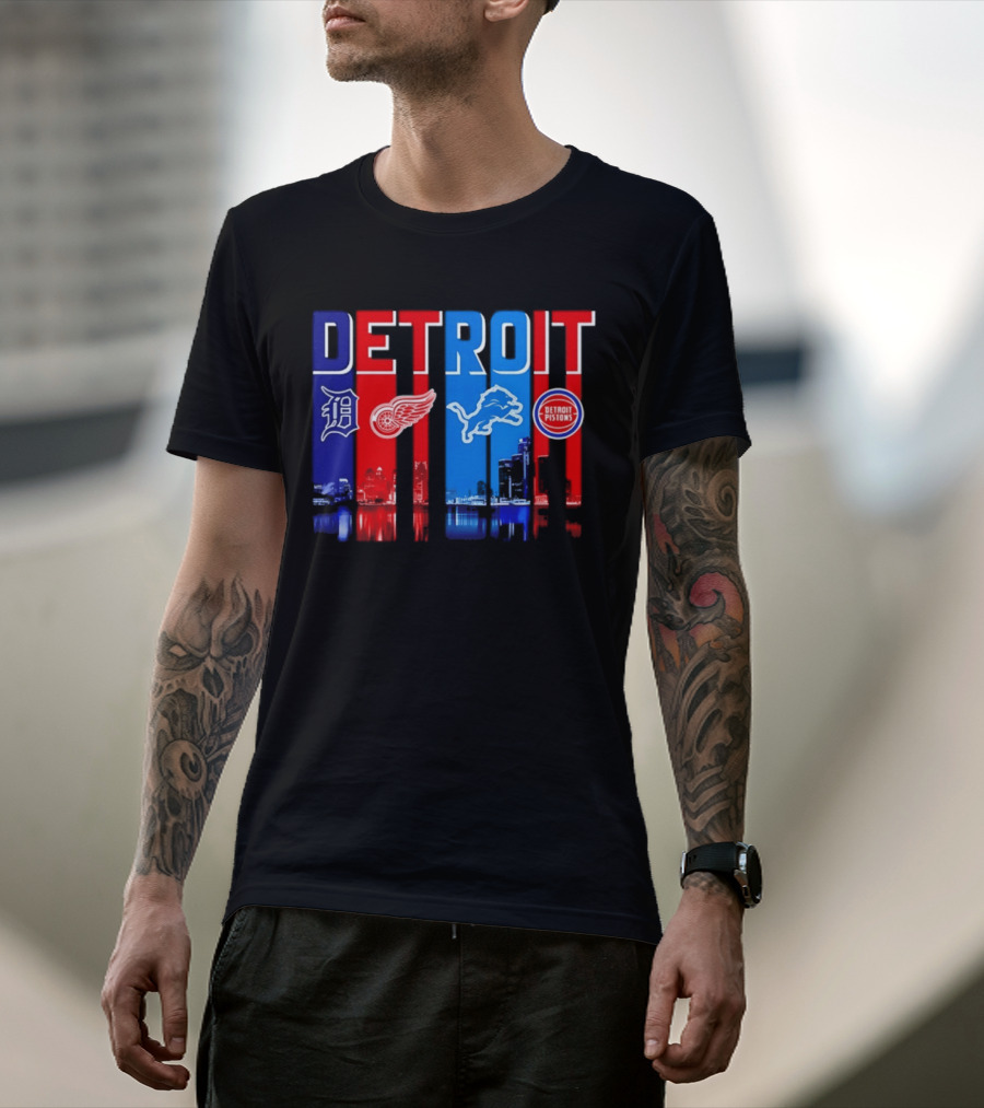 Detroit Tigers Red Wings Lions Pistons City Skyline 2026 T-Shirt