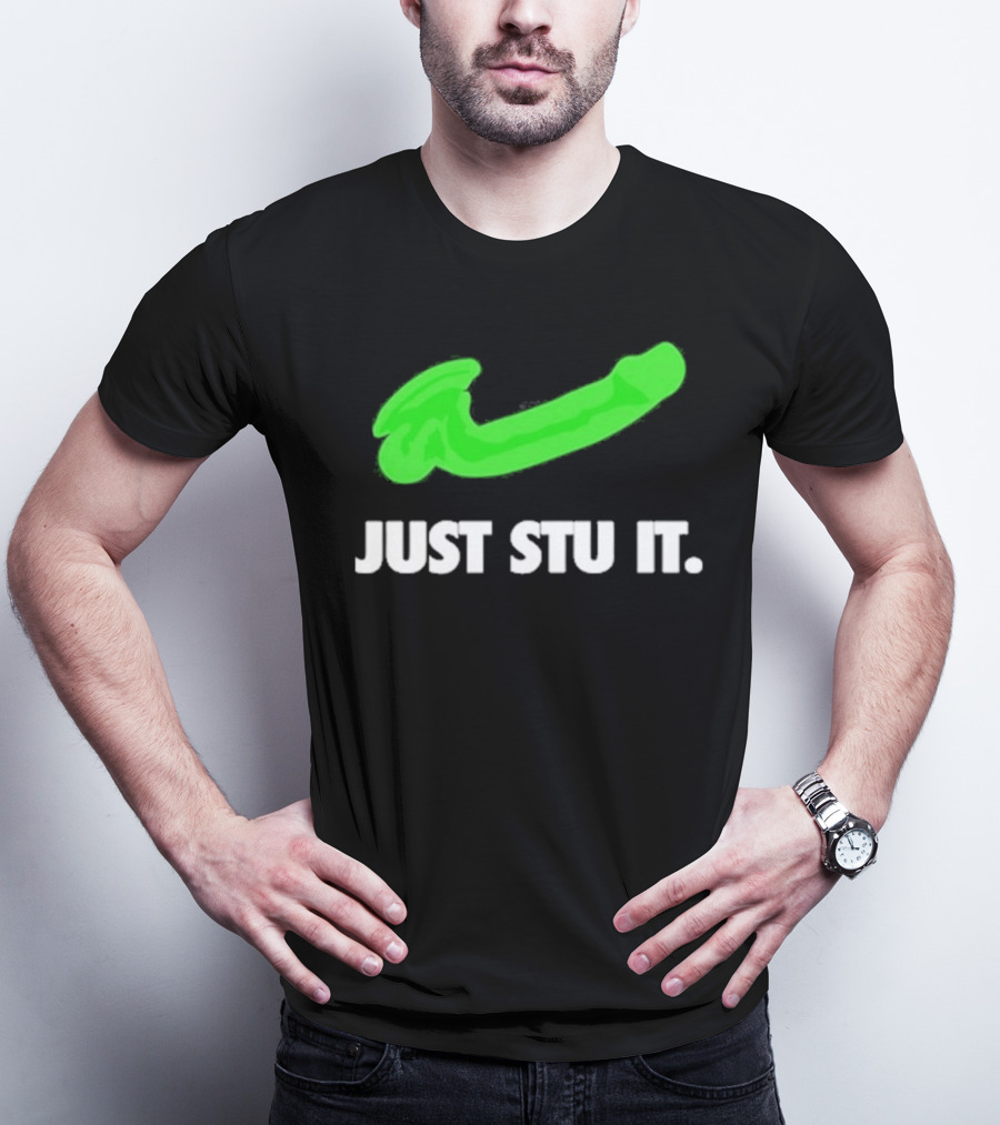 Just Stu It Green Swoosh Iconic Phrase T-Shirt