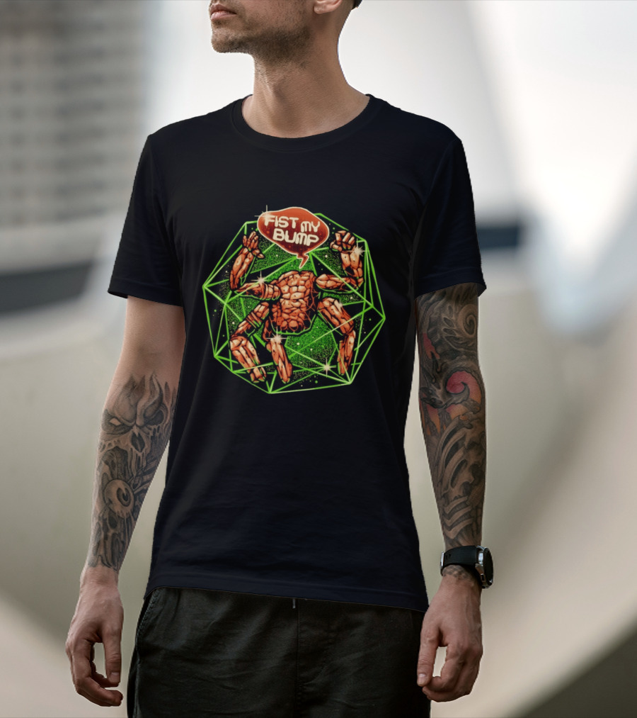 Fist My Bump Comic Stone Creature With Green Geometric Frame T-Shirt