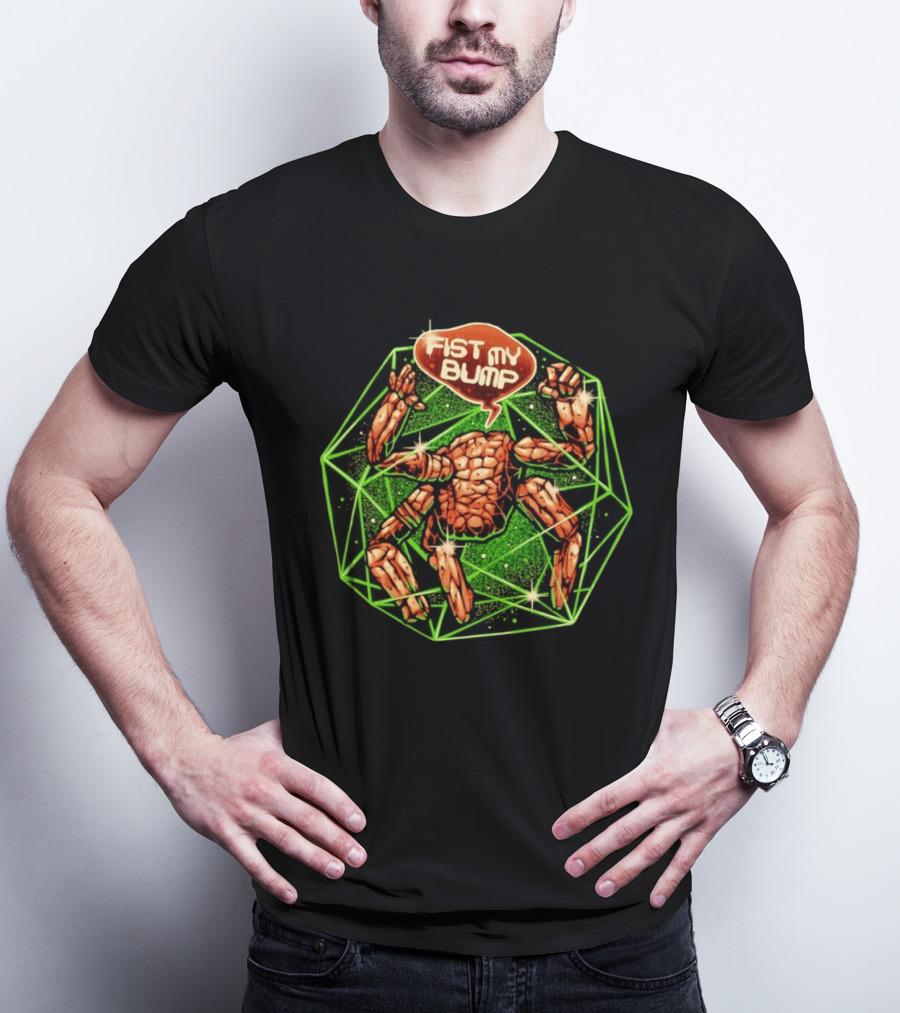 Fist My Bump Comic Stone Creature With Green Geometric Frame T-Shirt