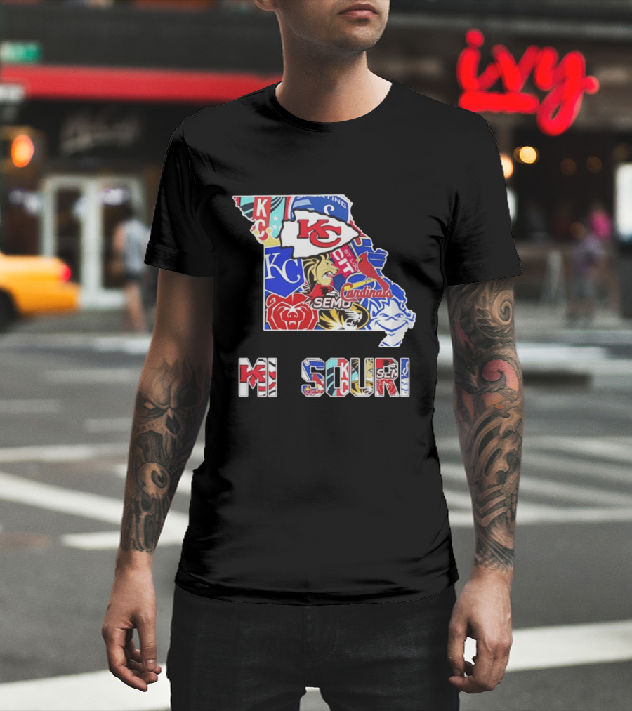 Missouri State KC Chiefs Cardinals SEMO Tigers Sports Map T-Shirt