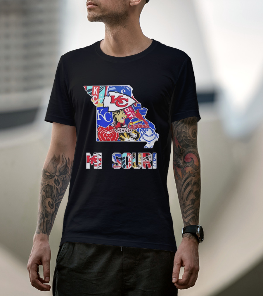 Missouri State KC Chiefs Cardinals SEMO Tigers Sports Map T-Shirt