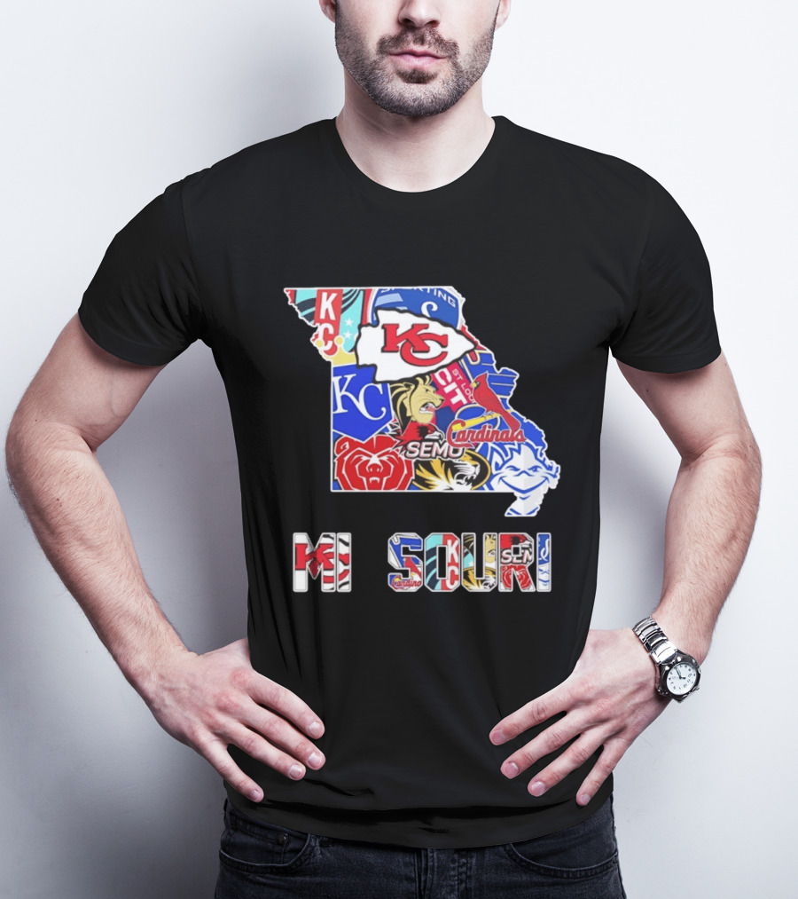 Missouri State KC Chiefs Cardinals SEMO Tigers Sports Map T-Shirt