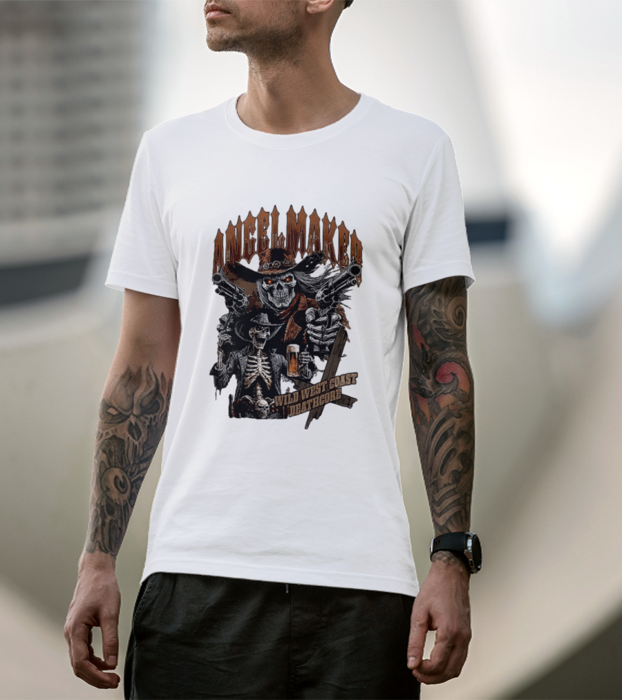 AngelMaker Wild West Coast Deathcore Skeleton Gunslinger Violence T-Shirt