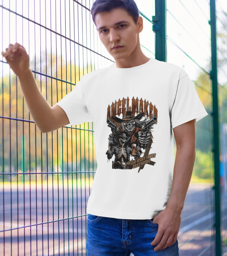 AngelMaker Wild West Coast Deathcore Skeleton Gunslinger Violence T-Shirt