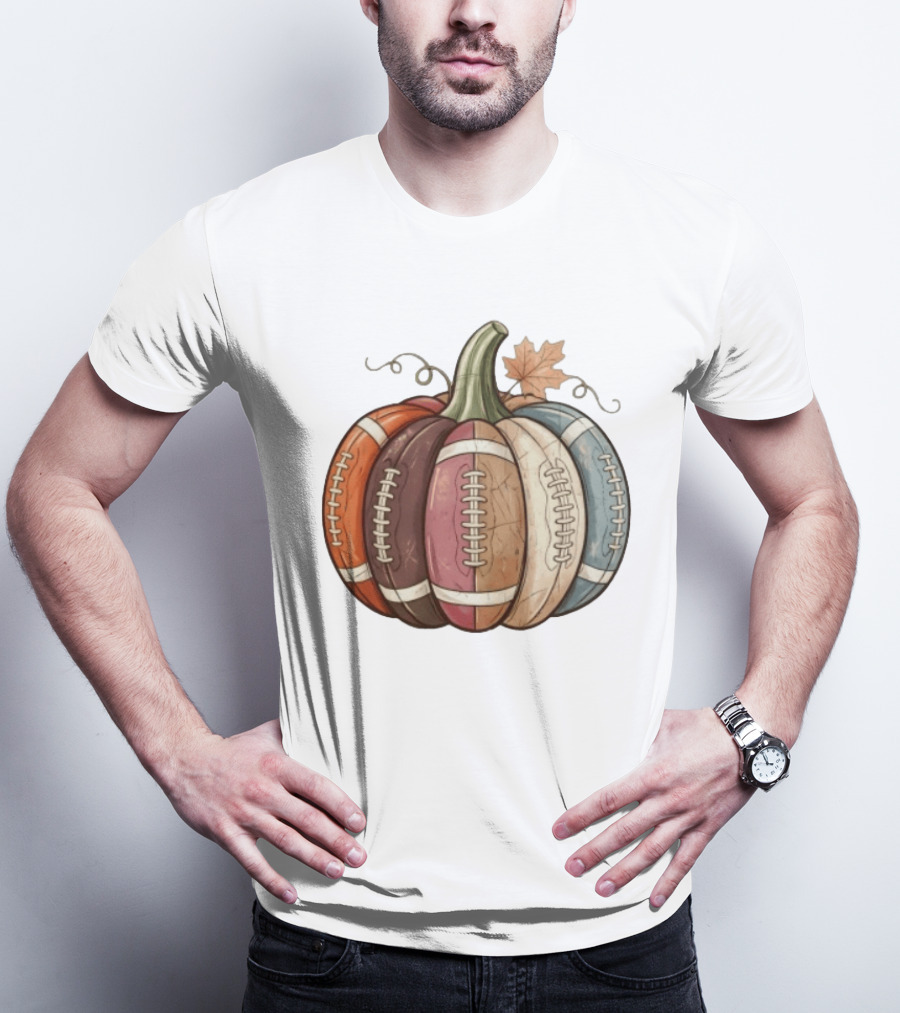 Football Pumpkin Fall Autumn Sports Harvest Season Decor T-Shirt
