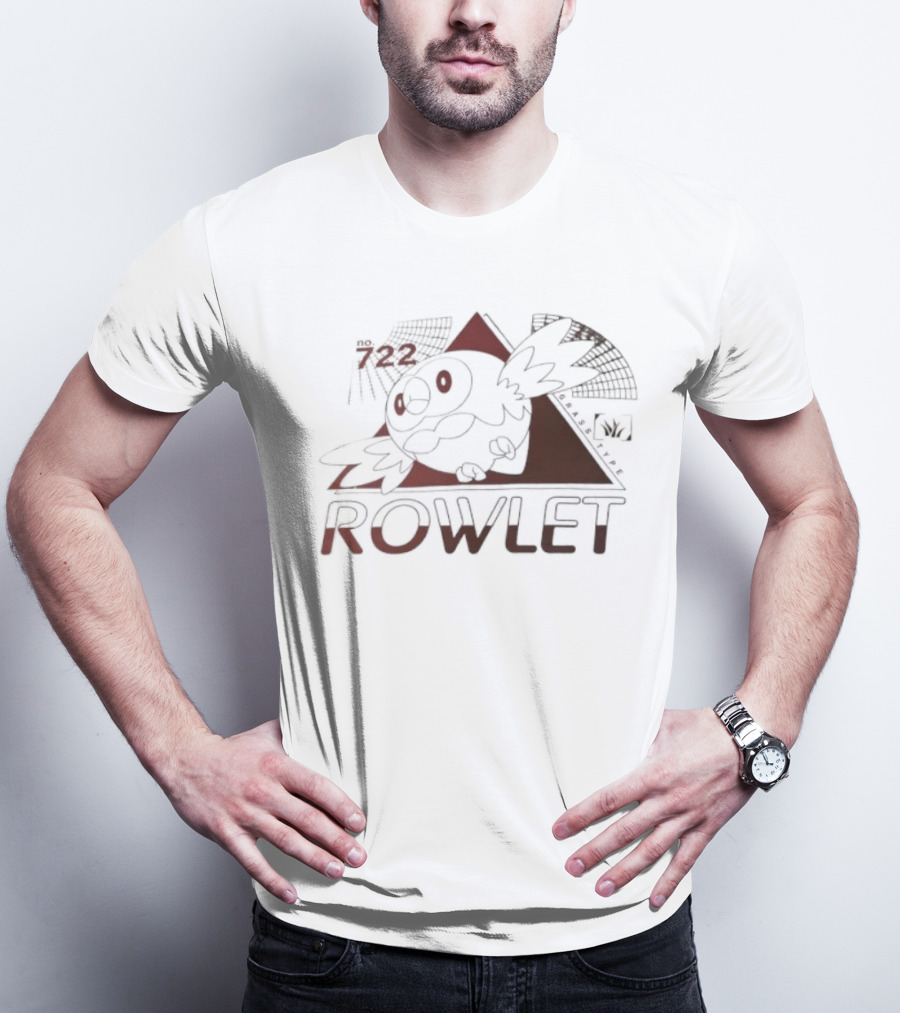 Rowlet 722 Grass Type Pokémon Triangular Art Featuring Iconic Owl T-Shirt