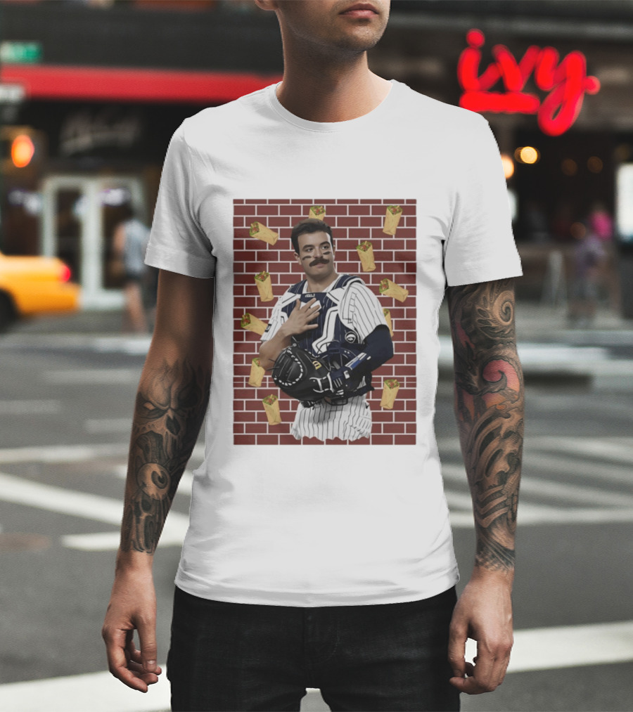 Yankees Austin Wells Catcher With Brick Wall And Burrito T-Shirt