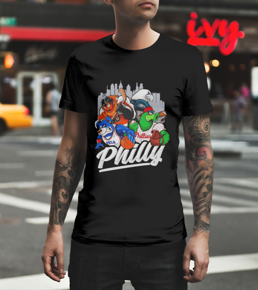 Philly Sports Mascots Gritty Swoop Phanatic Franklin Collage 2026 T-Shirt