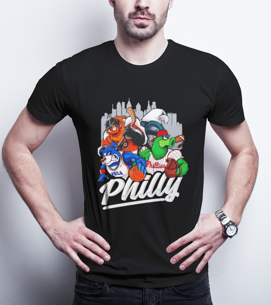 Philly Sports Mascots Gritty Swoop Phanatic Franklin Collage 2026 T-Shirt