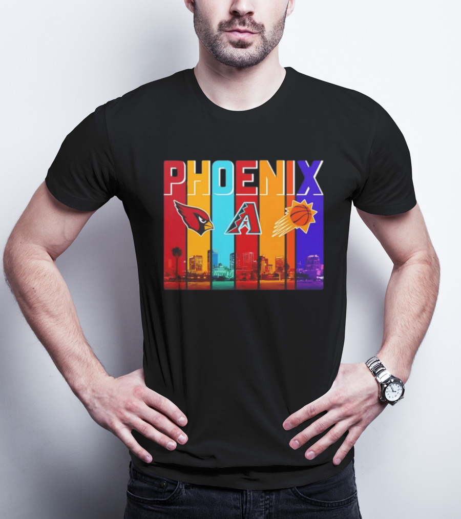 Phoenix Cardinals Diamondbacks Suns Skyline Sports Logos T-Shirt