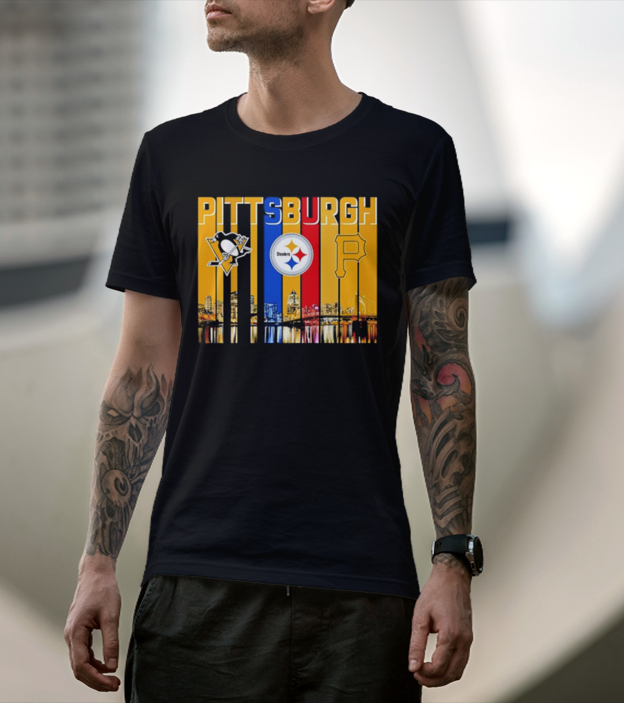 Pittsburgh Penguins Steelers Pirates City Skyline 2026 Sports Teams T-Shirt