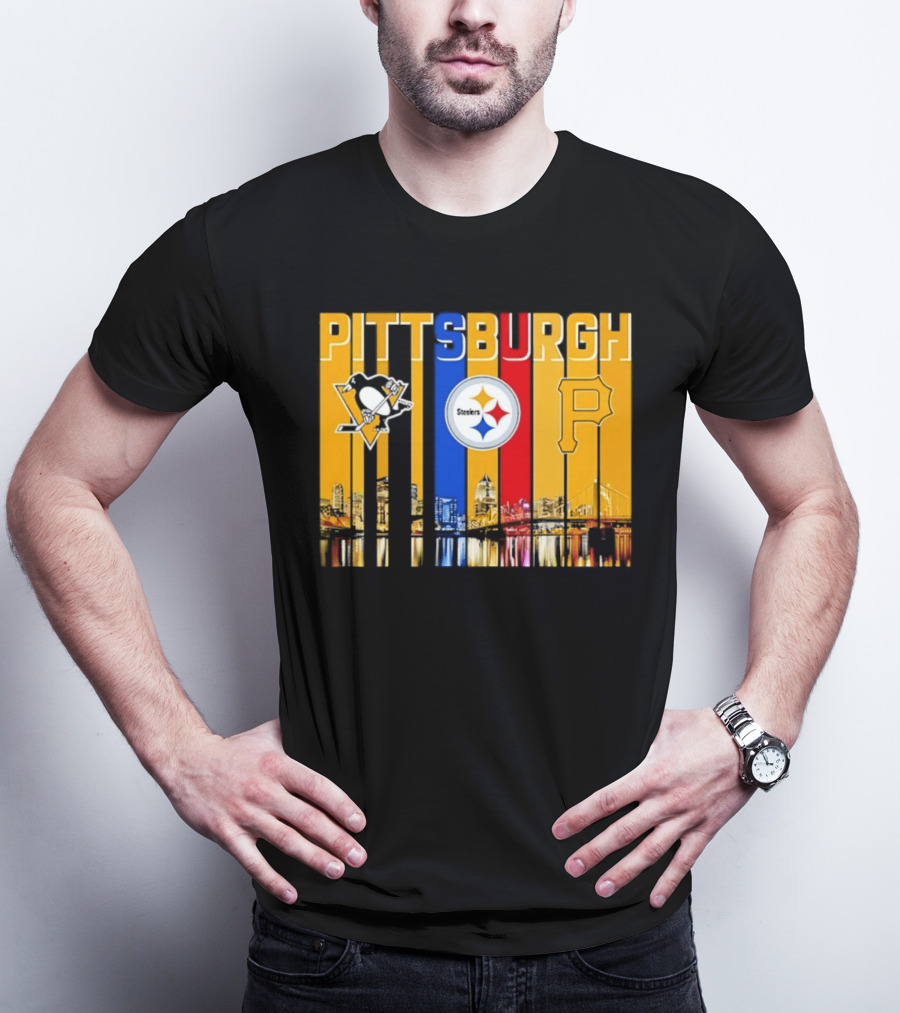 Pittsburgh Penguins Steelers Pirates City Skyline 2026 Sports Teams T-Shirt