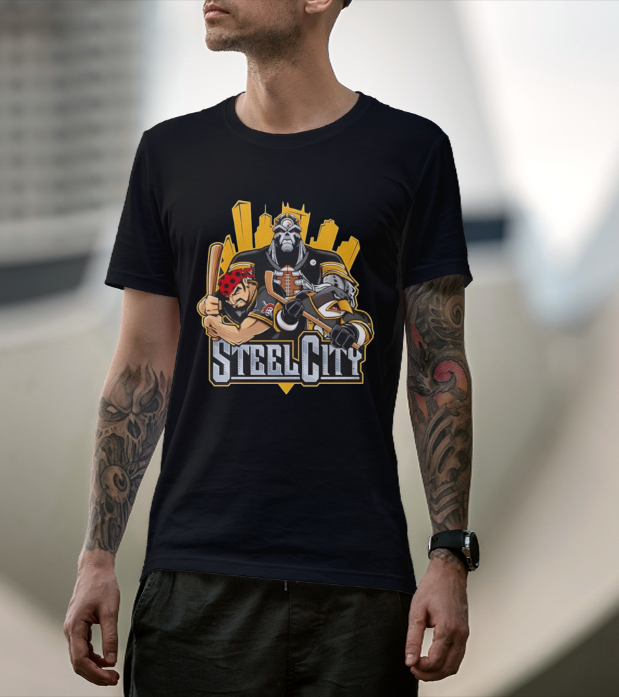 Steel City Pittsburgh Steelers Pirates Penguins Collage 2026 T-Shirt
