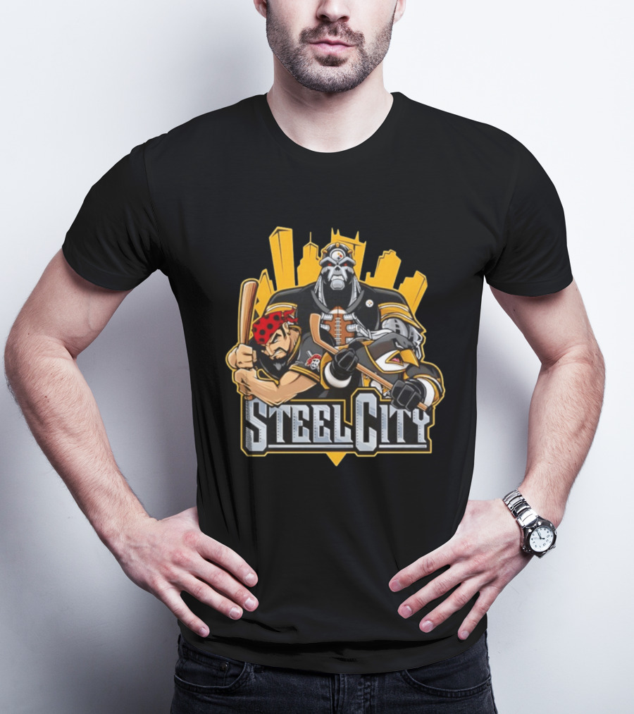 Steel City Pittsburgh Steelers Pirates Penguins Collage 2026 T-Shirt