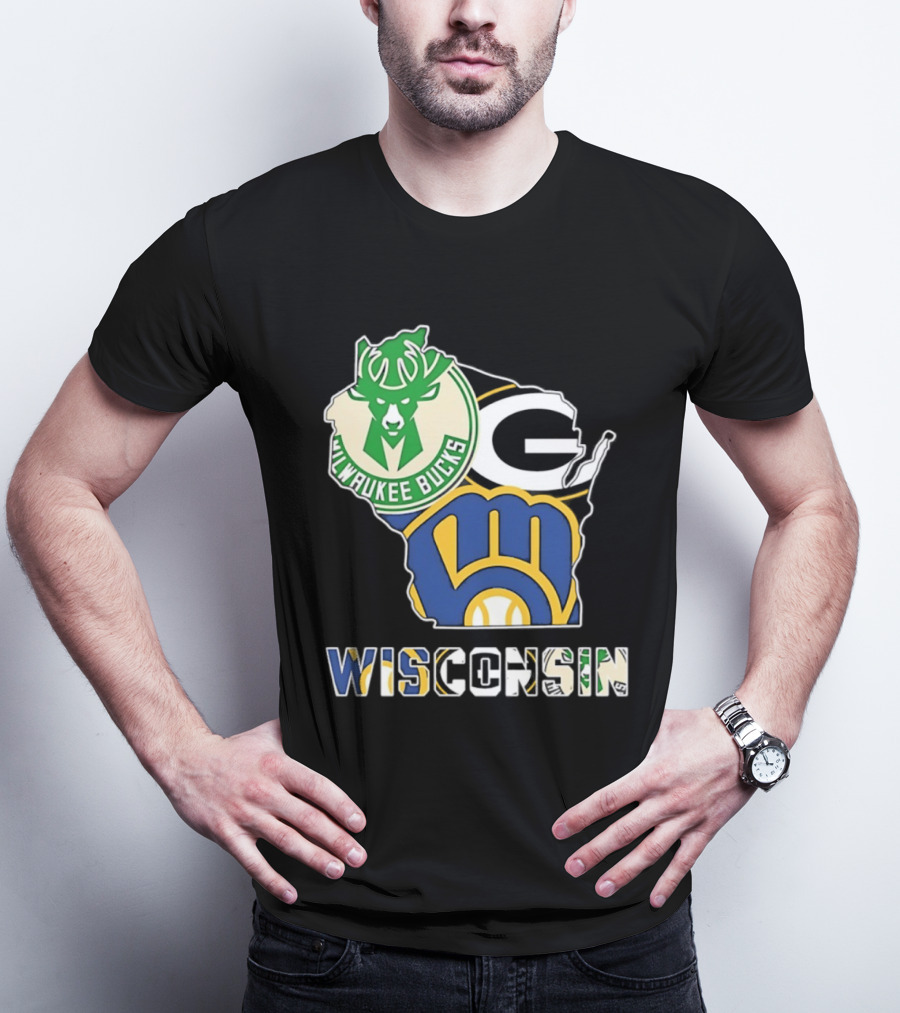 Milwaukee Bucks Green Bay Packers Milwaukee Brewers Wisconsin Map T-Shirt