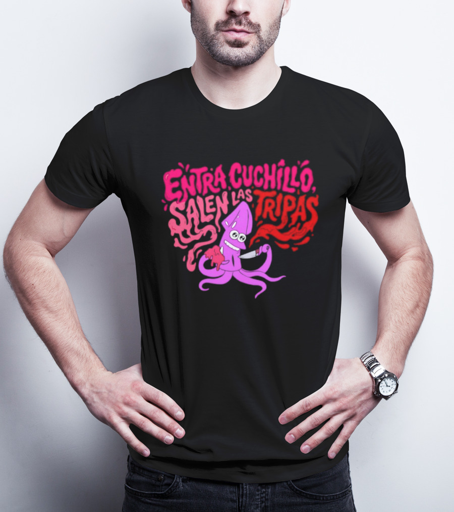 Entra Cuchillo Salen Las Tripas Squid Cartoon Knife Fun T-Shirt