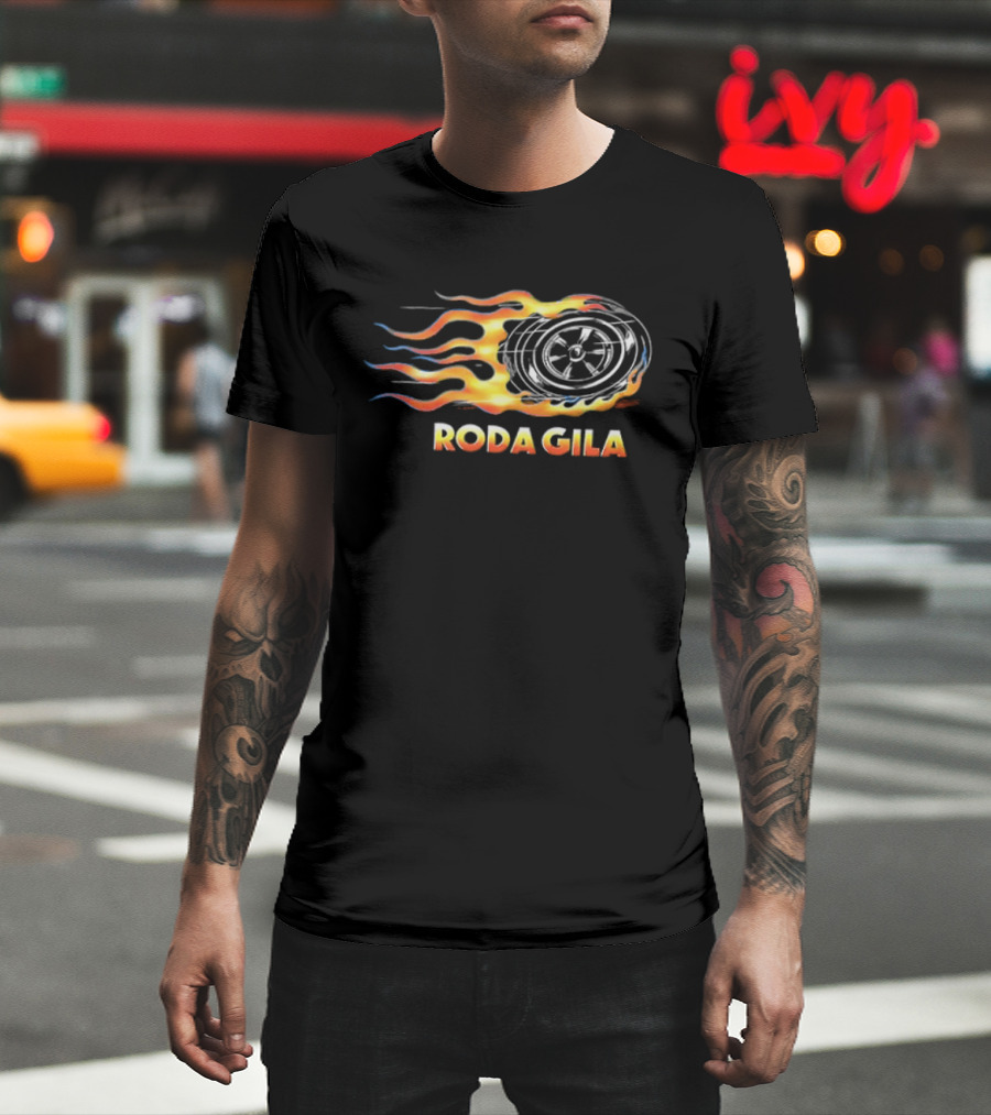 Roda Gila Kelompok Penerbang Roket Motorbike Flame Wheel Graphic 2 Sided T-Shirt