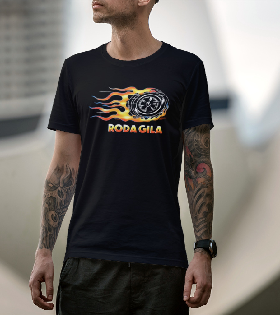Roda Gila Kelompok Penerbang Roket Motorbike Flame Wheel Graphic 2 Sided T-Shirt