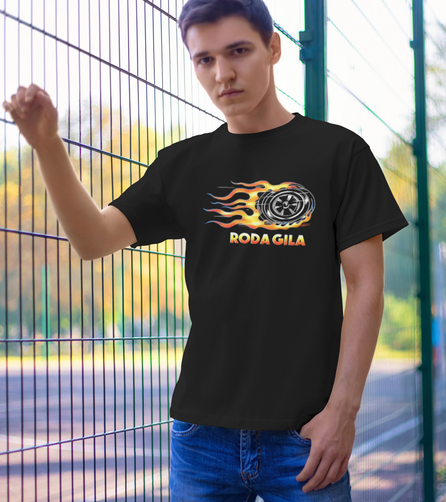 Roda Gila Kelompok Penerbang Roket Motorbike Flame Wheel Graphic 2 Sided T-Shirt