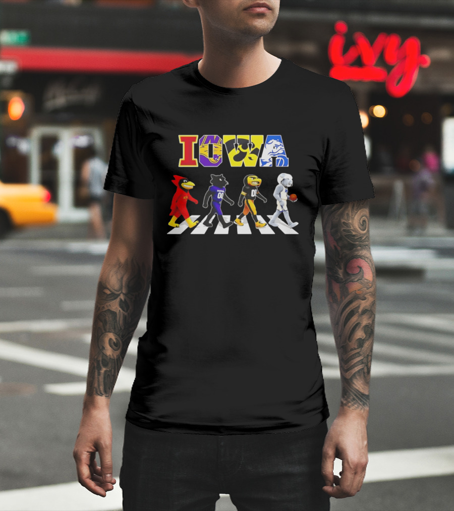 Iowa Mascots Abbey Road 2026 Cyclones Panthers Hawkeyes Bulldogs T-Shirt