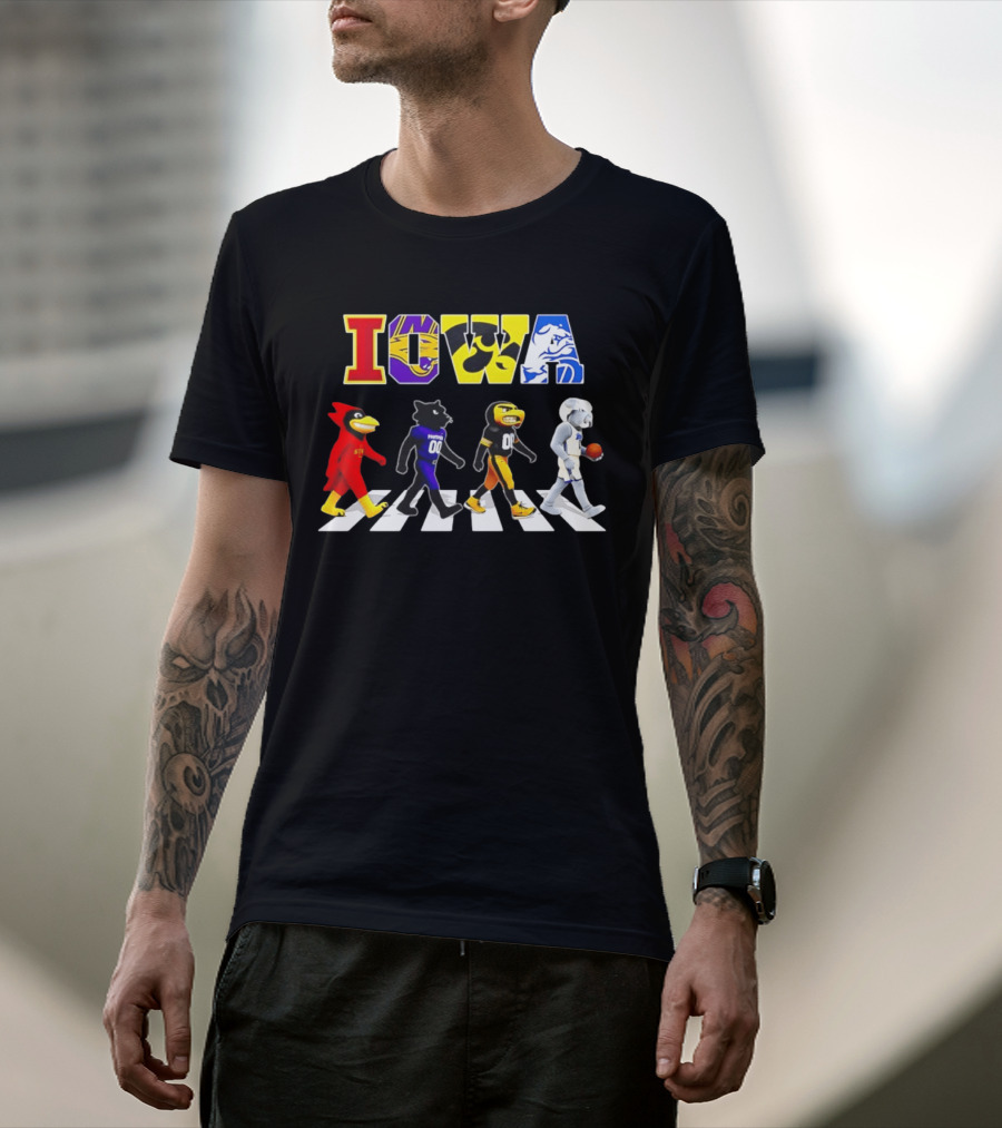 Iowa Mascots Abbey Road 2026 Cyclones Panthers Hawkeyes Bulldogs T-Shirt