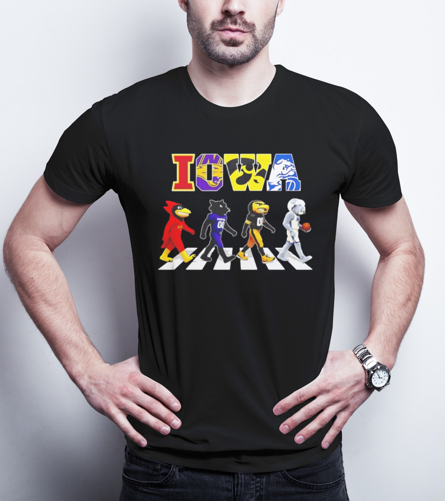 Iowa Mascots Abbey Road 2026 Cyclones Panthers Hawkeyes Bulldogs T-Shirt