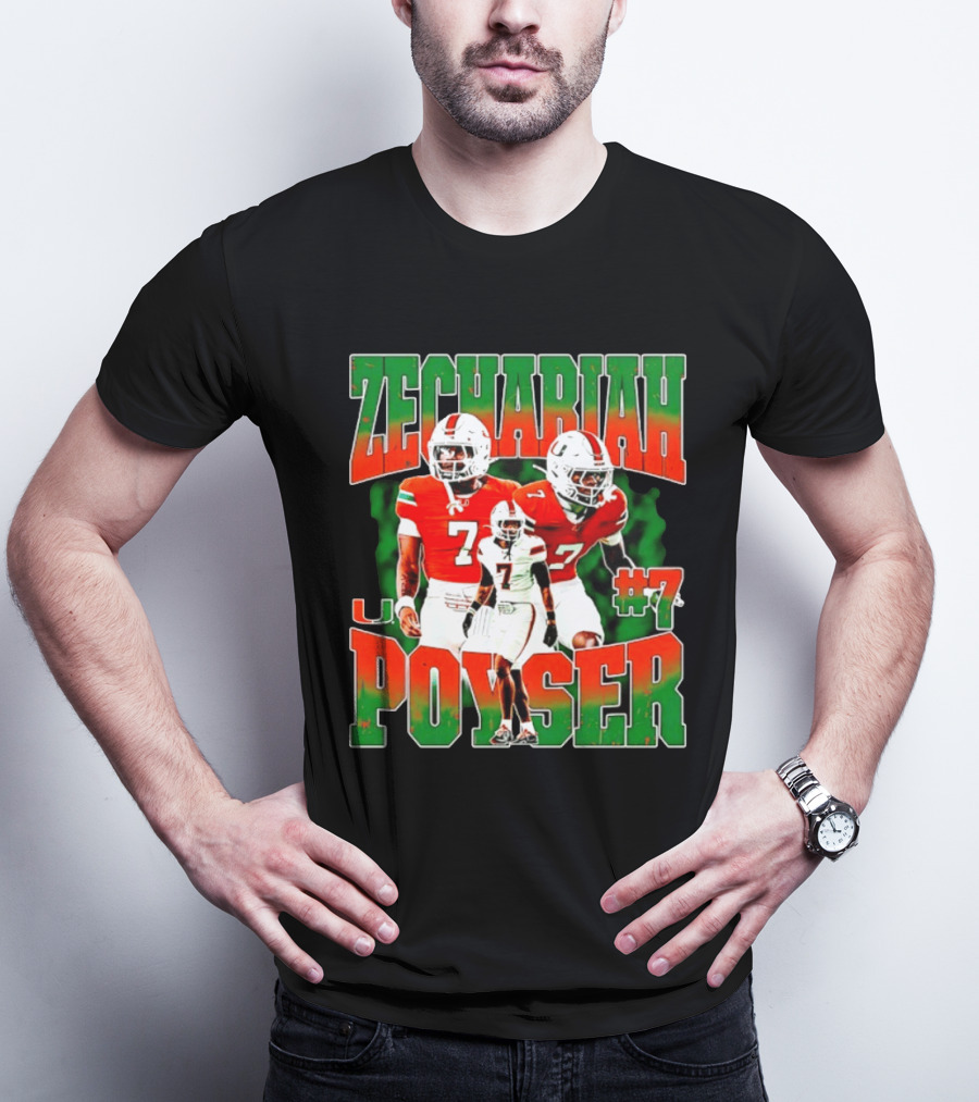 Zechariah Poyser #7 Miami Hurricanes Football Player NCAA T-Shirt