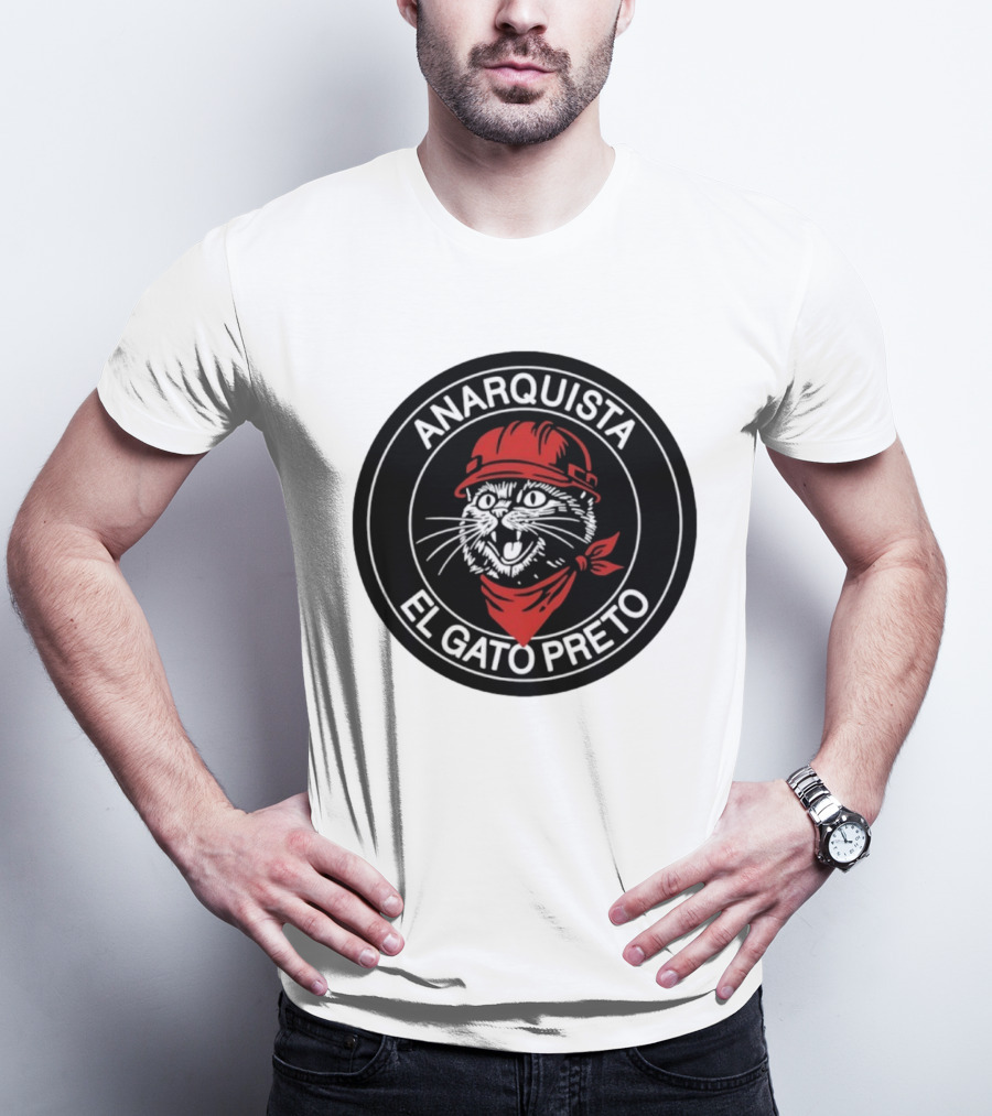 ANARQUISTA EL GATO PRETO Red Bandana Helmet Cat Meme T-Shirt