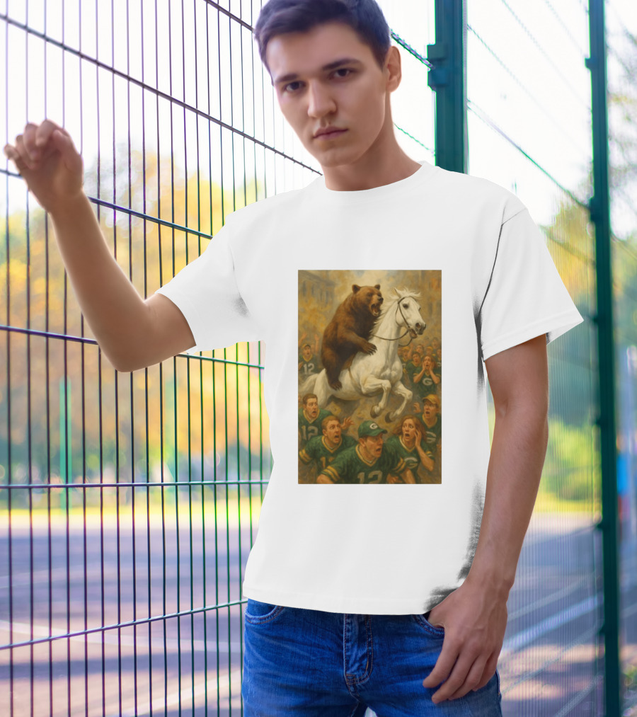Bear Riding Horse Surprising Green Bay Packers Fans NFL Humor T-Shirt