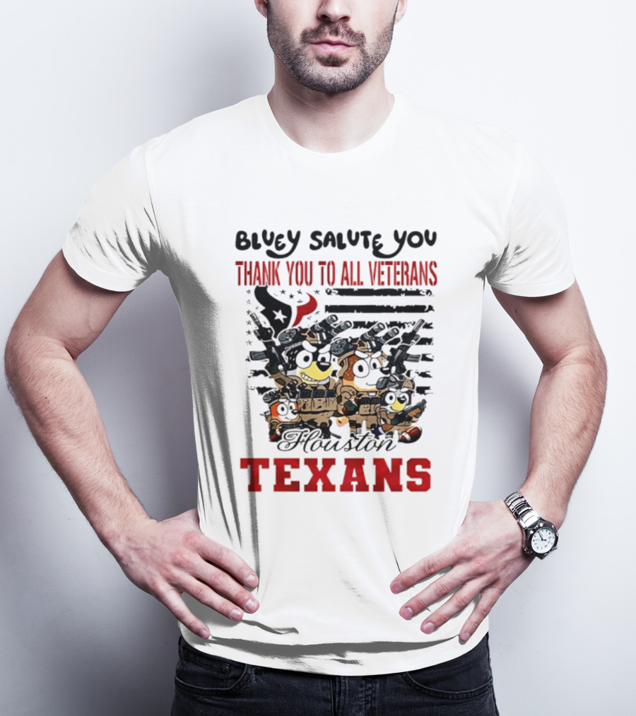 Bluey Salute You Thank You To All Veterans Houston Texans T-Shirt