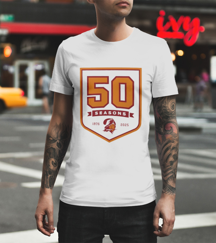 Bucky Irving 7 Tampa Bay Buccaneers 50 Seasons 1976 2025 T-Shirt