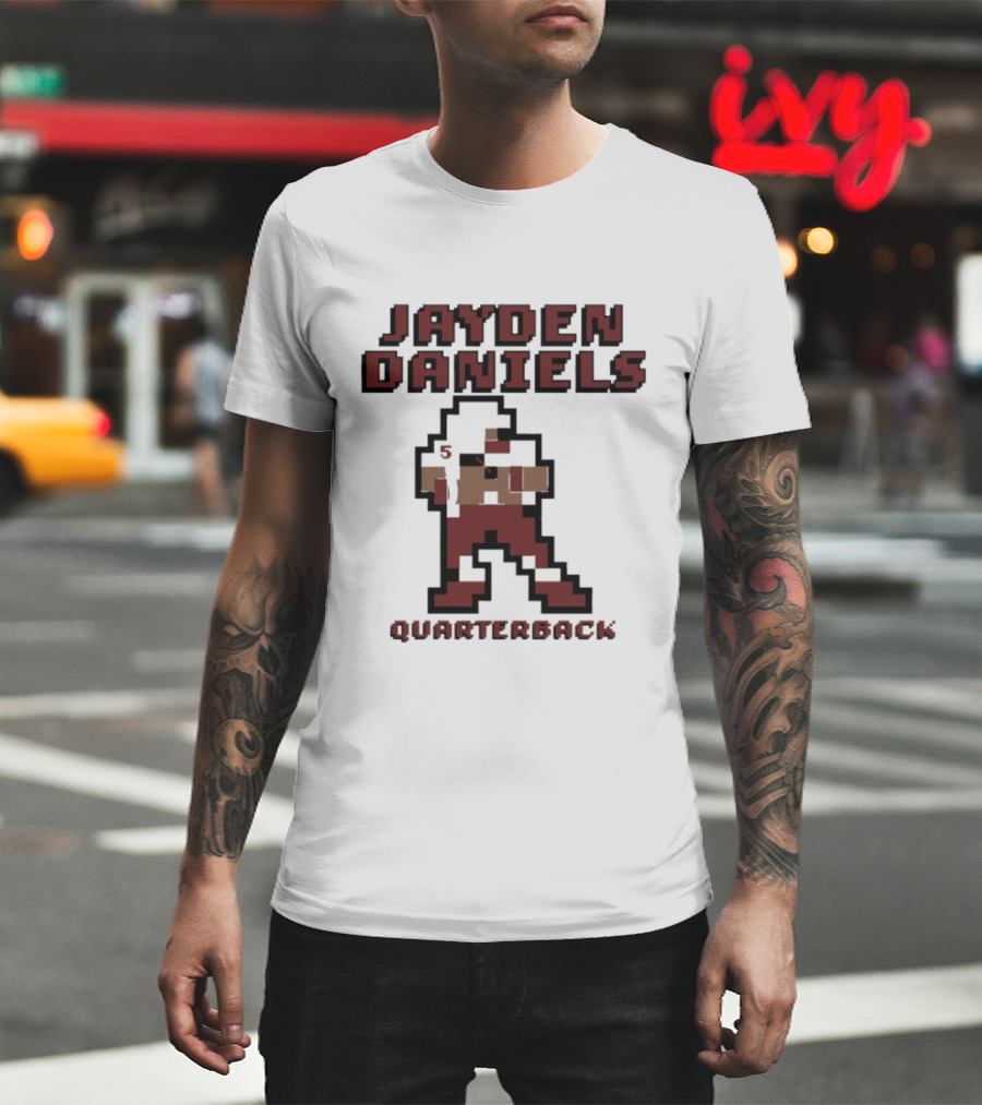 Jayden Daniels 5 Washington Commanders Quarterback Pixel T-Shirt