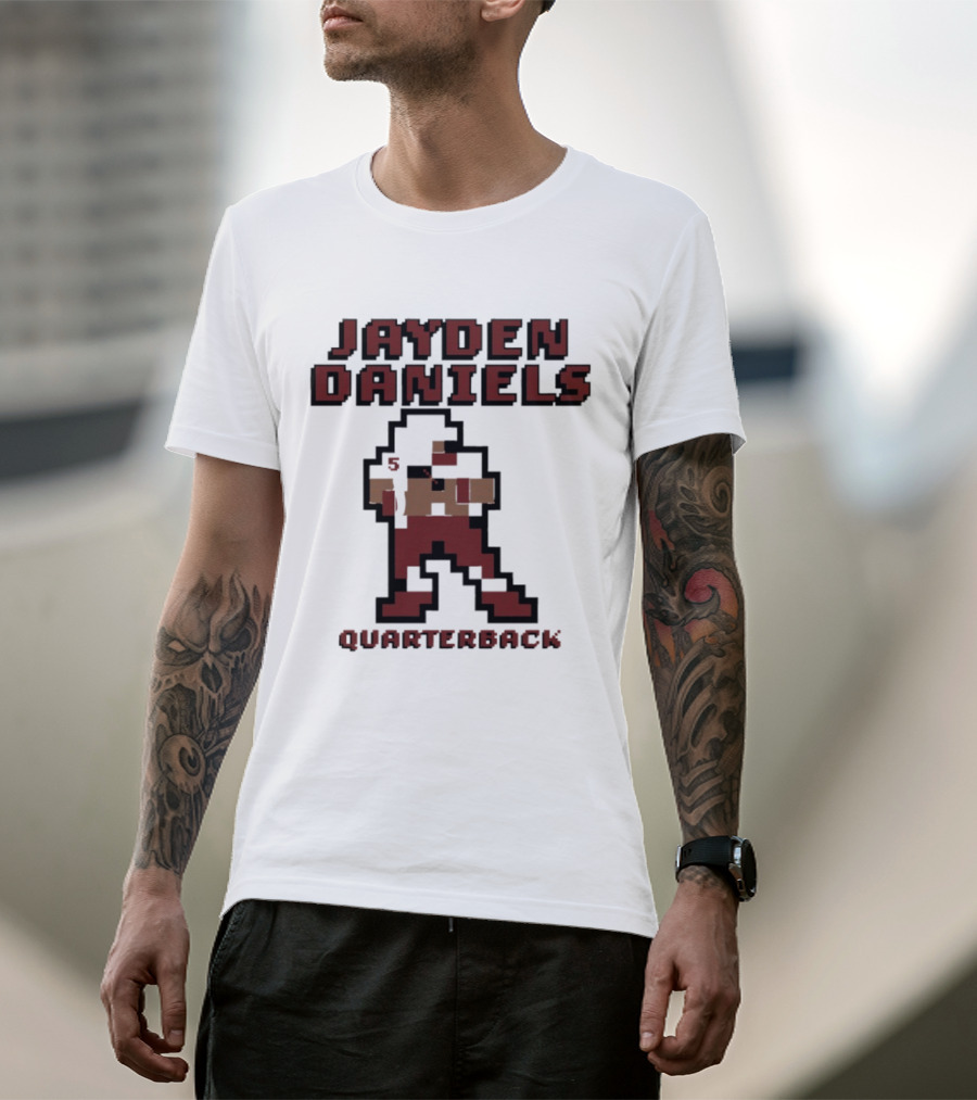 Jayden Daniels 5 Washington Commanders Quarterback Pixel T-Shirt